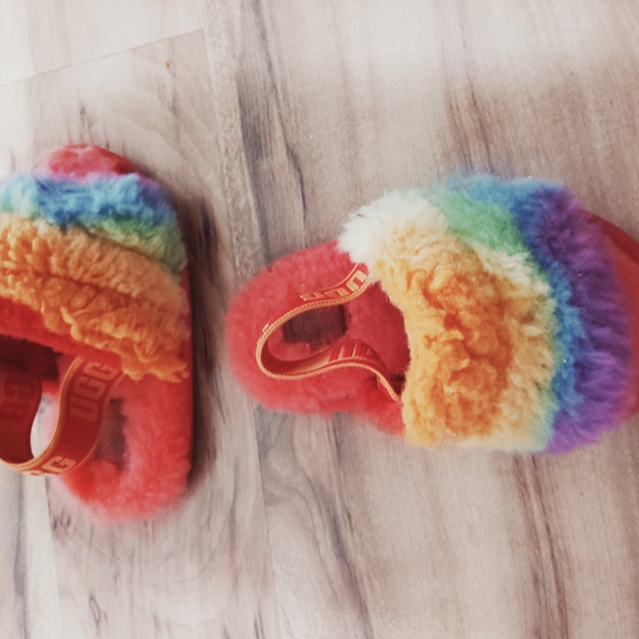 UGG | Shoes | Ugg Fluffy Rainbow Slippers | Poshmark